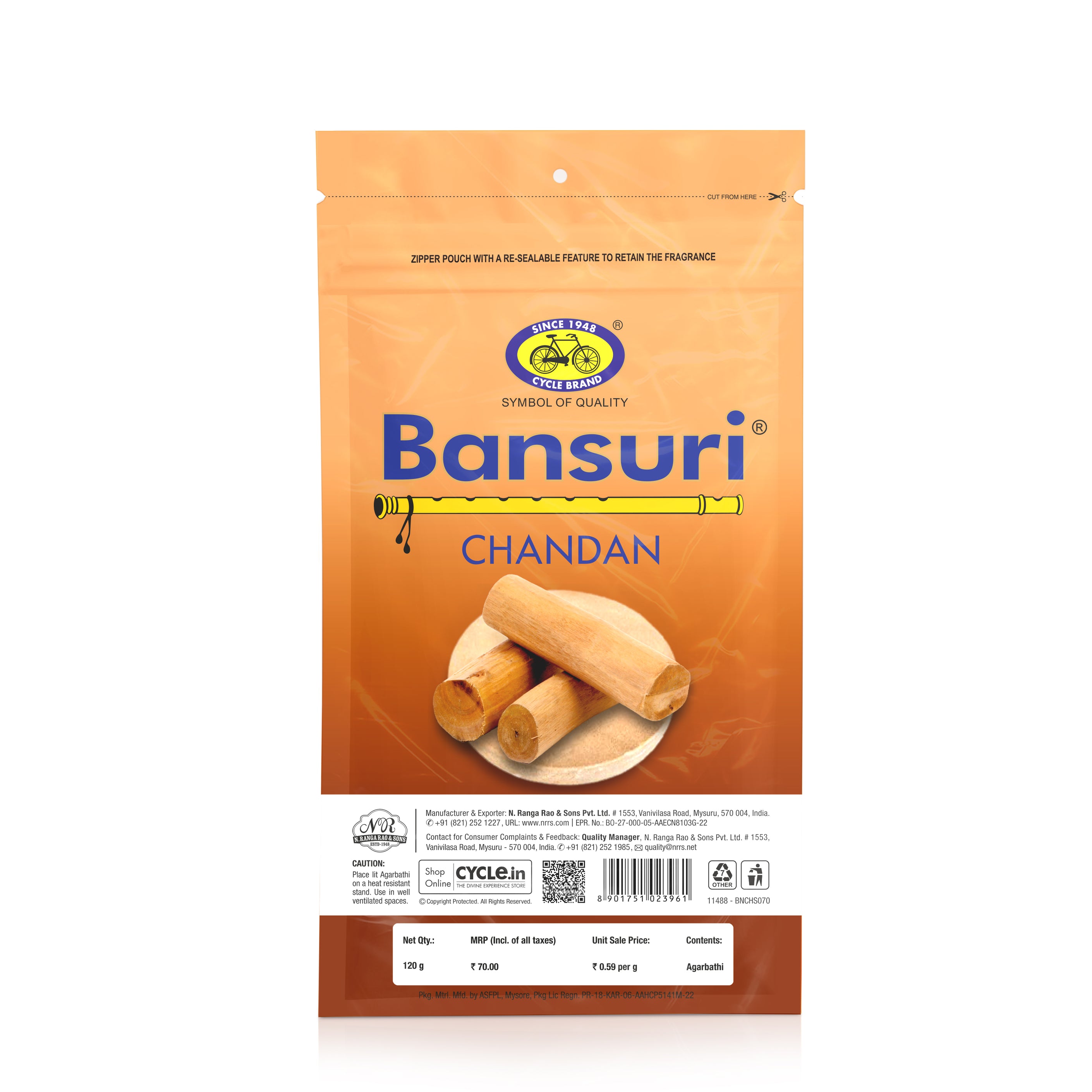 Bansuri Chandan Agarbatti (120 g) Pack – Cycle.in