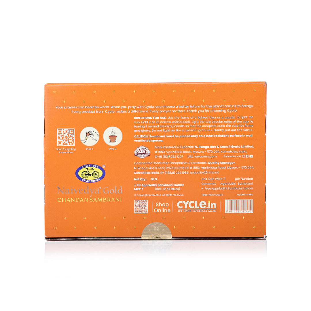 Naivedya Gold Chandan Sambrani Cups (18 pcs + Holder) – Cycle.in