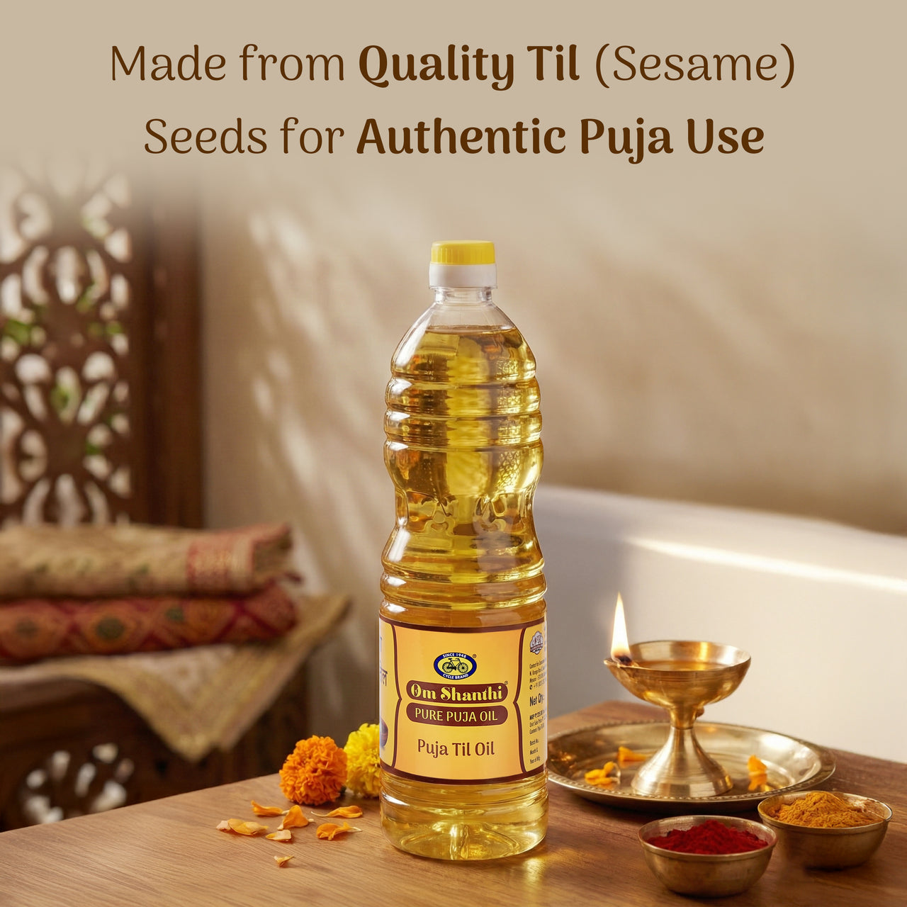 Om Shanthi Pure Puja Til Oil | Sesame Oil for Diyas & Rituals – Cycle.in