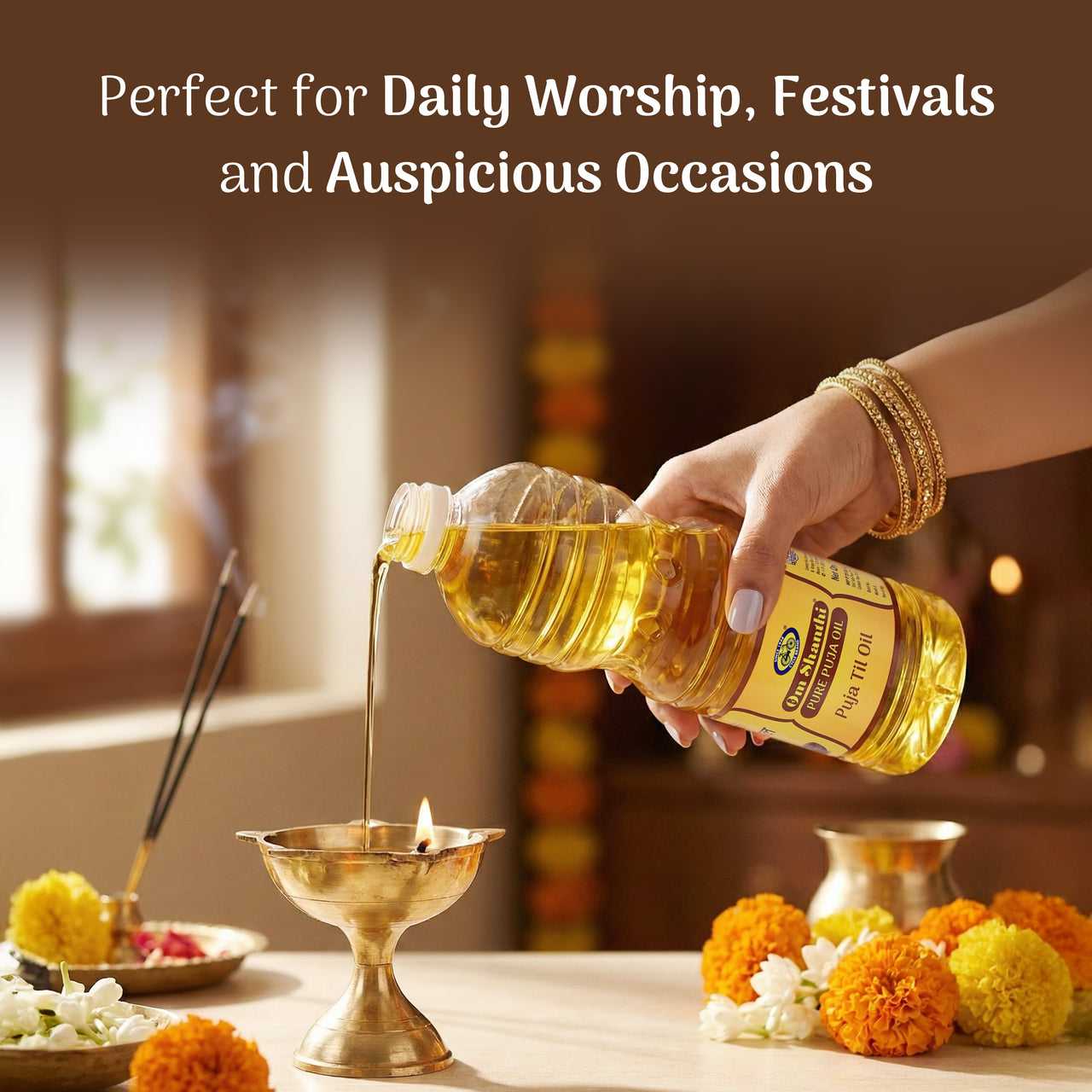 Om Shanthi Pure Puja Til Oil | Sesame Oil for Diyas & Rituals – Cycle.in