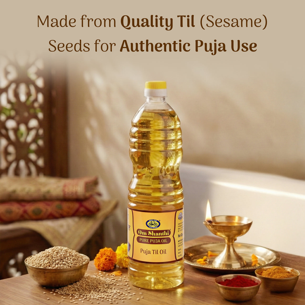 Om Shanthi Pure Puja Til Oil | Sesame Oil for Diyas & Rituals – Cycle.in